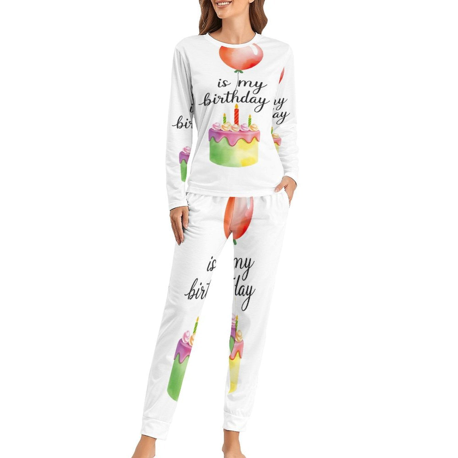 Happy Birthday Cake Pajamas 2 Pieces Pajama Sets Woman Long Sleeve ...