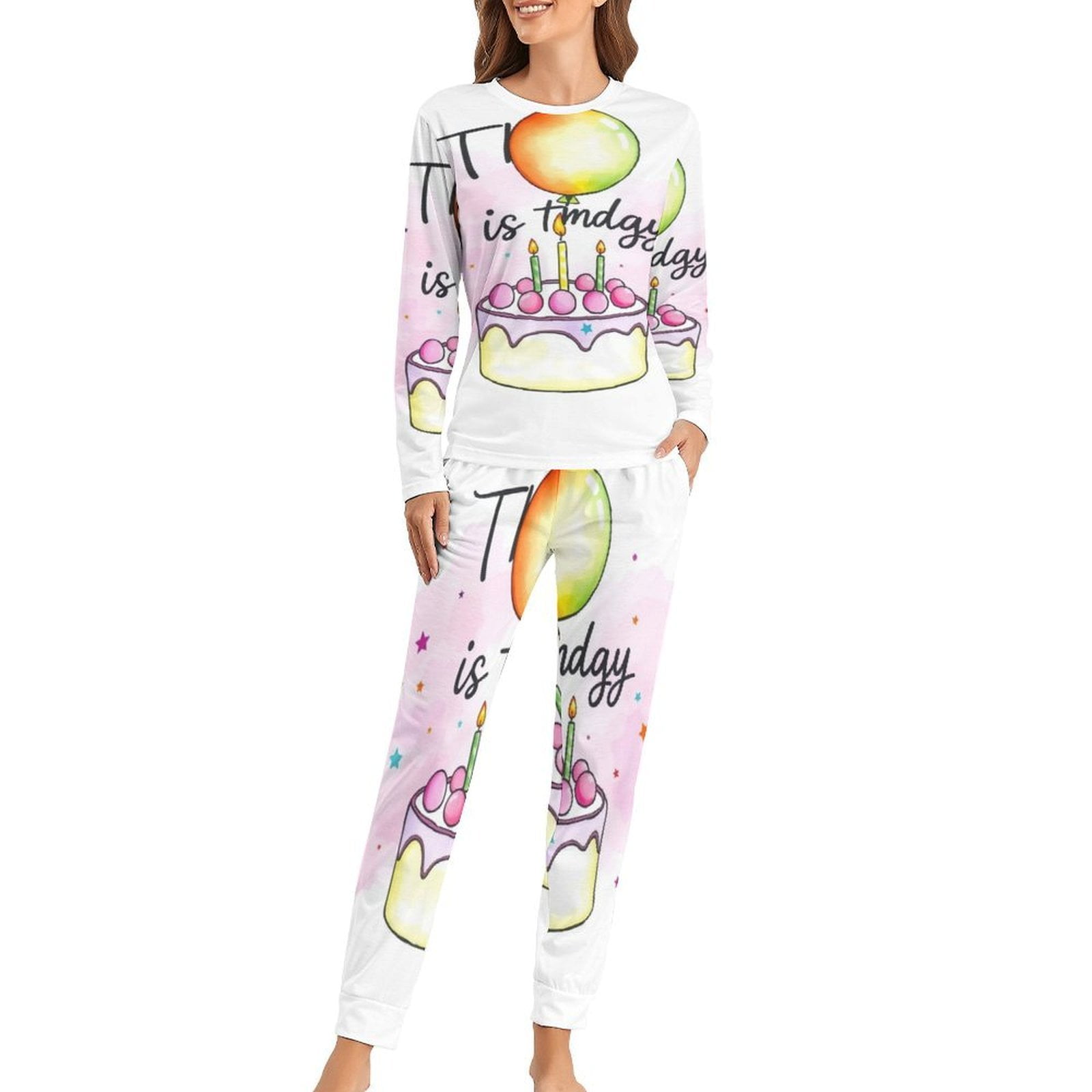 Happy Birthday Cake Pajamas Woman Long Sleeves Cute Pajama Sets Two ...