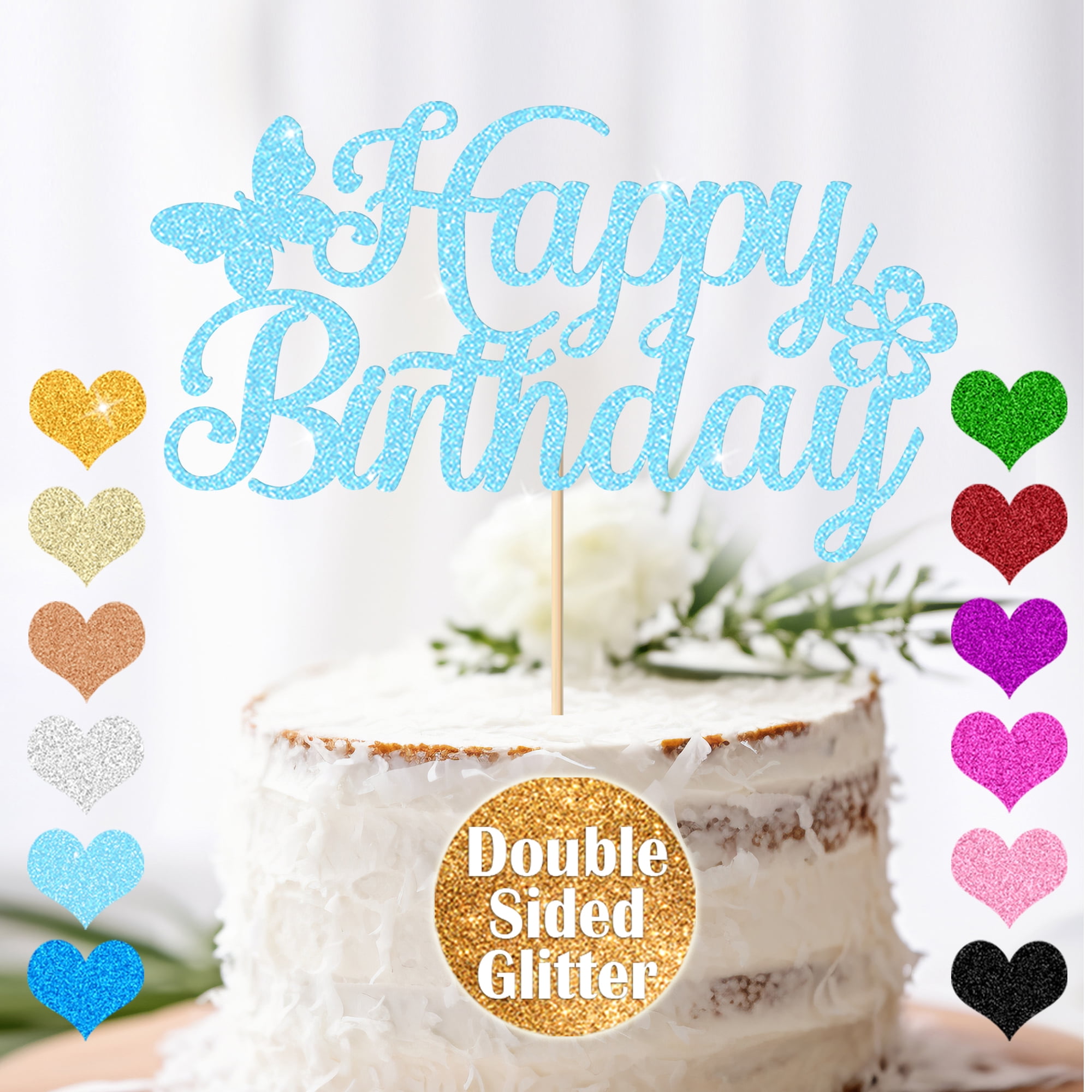 Happy Birthday Cake Topper, Butterfly & Flower Cake Topper, Women Girl ...