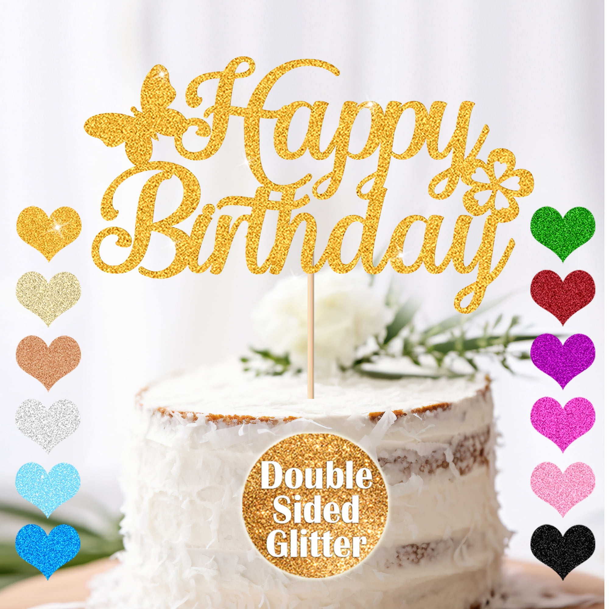 Happy Birthday Cake Topper, Butterfly & Flower Cake Topper, Women Girl ...