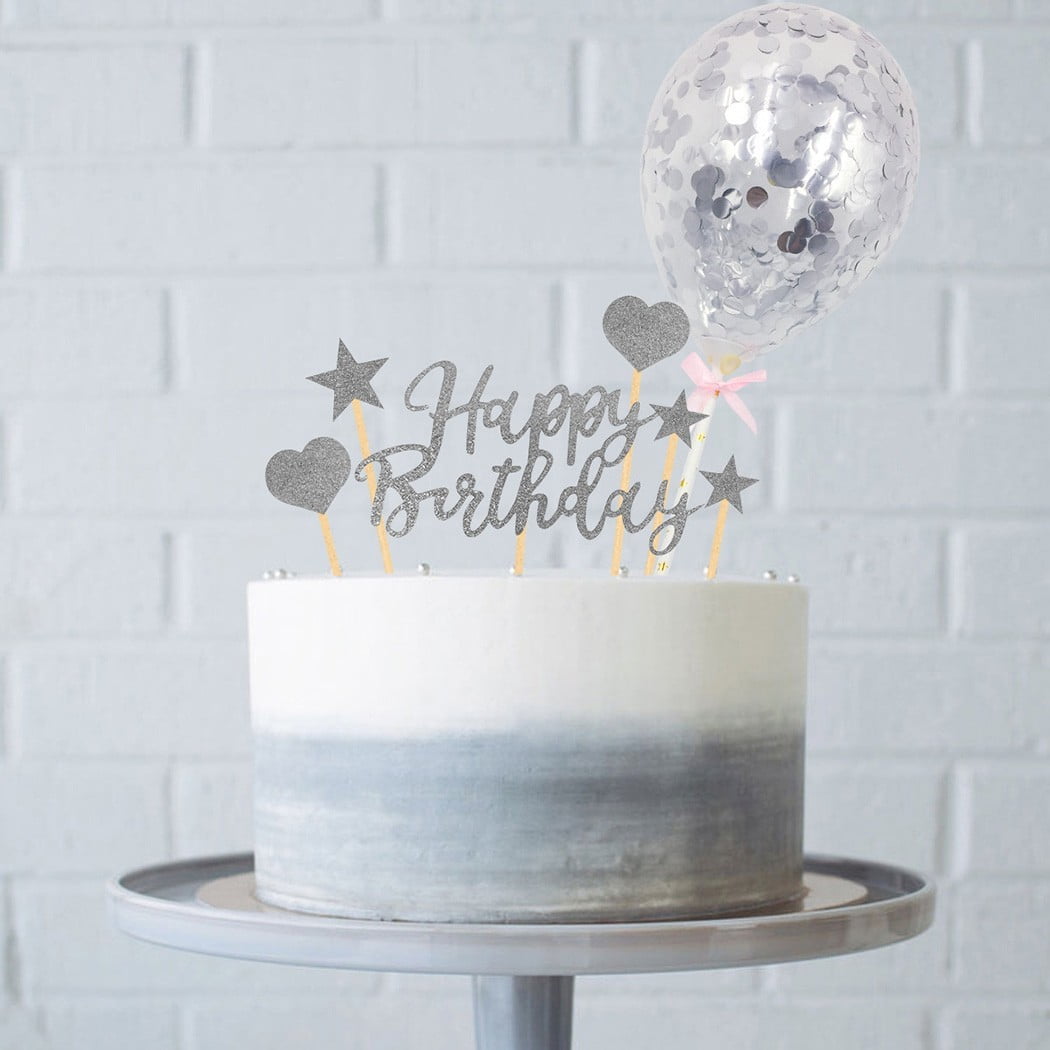 Happy Birthday Cake Topper Set Paper Fan Confetti Balloon Acrylic ...