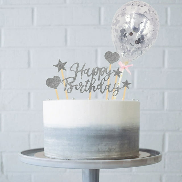 Happy Birthday Cake Topper Set Paper Fan Confetti Balloon Acrylic ...