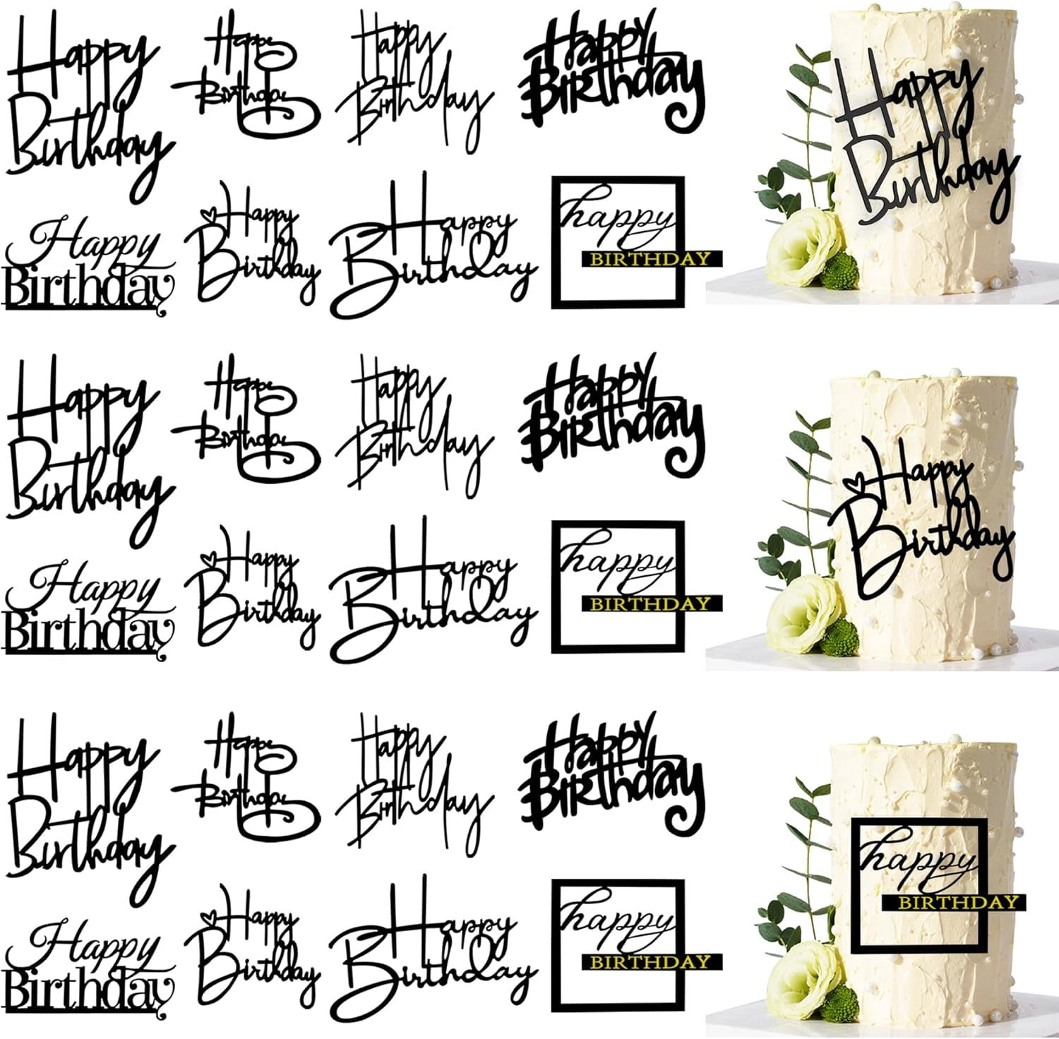 Happy Birthday Cake Toppers Mirror Acrylic Side Cake Decorations ...