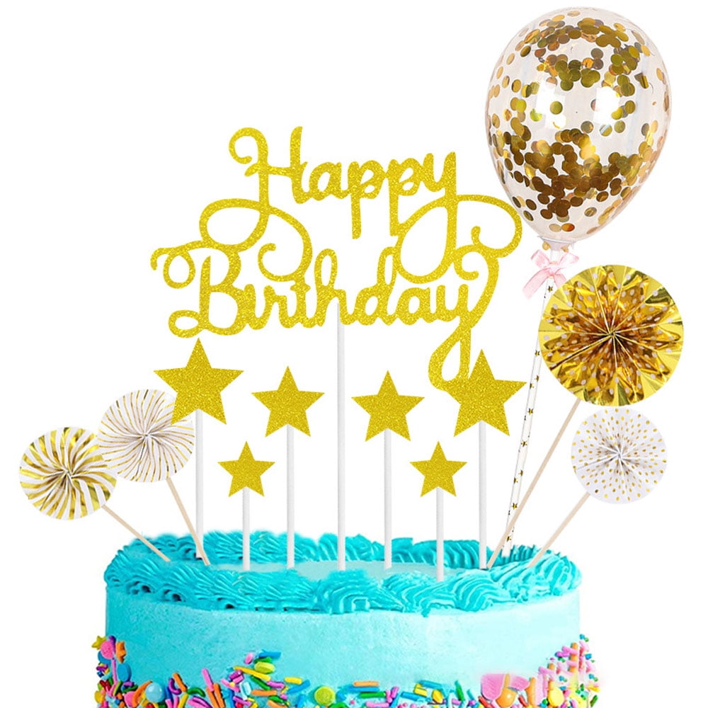 Happy Birthday Cake Toppers, Stars Cake Toppers Confetti Balloon Cake ...