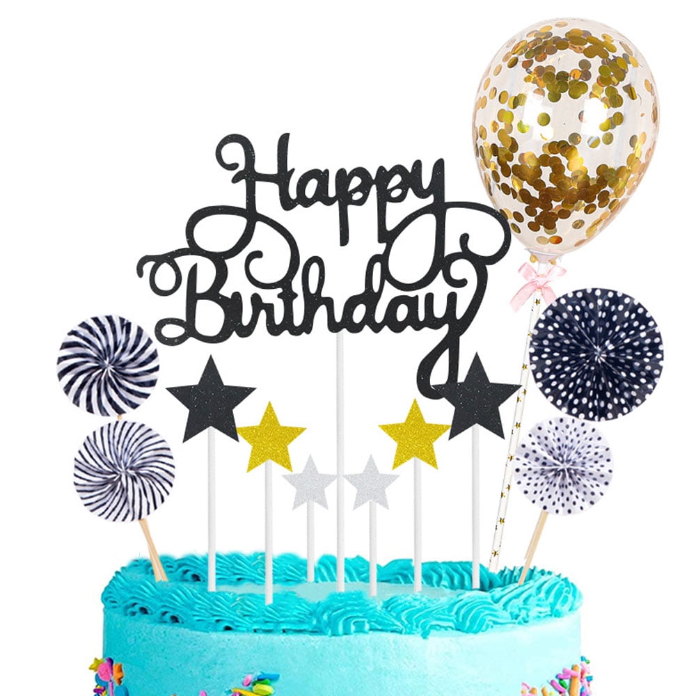 Happy Birthday Cake Toppers, Stars Cake Toppers Confetti Balloon Cake ...