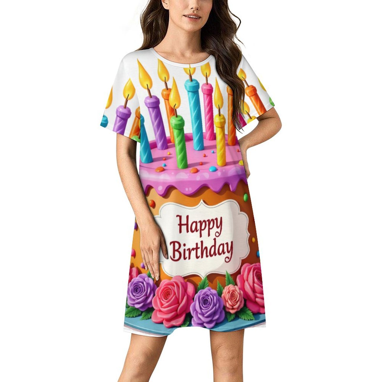 Happy Birthday Cake with Candles Women Nightgown Sleepwear Short ...
