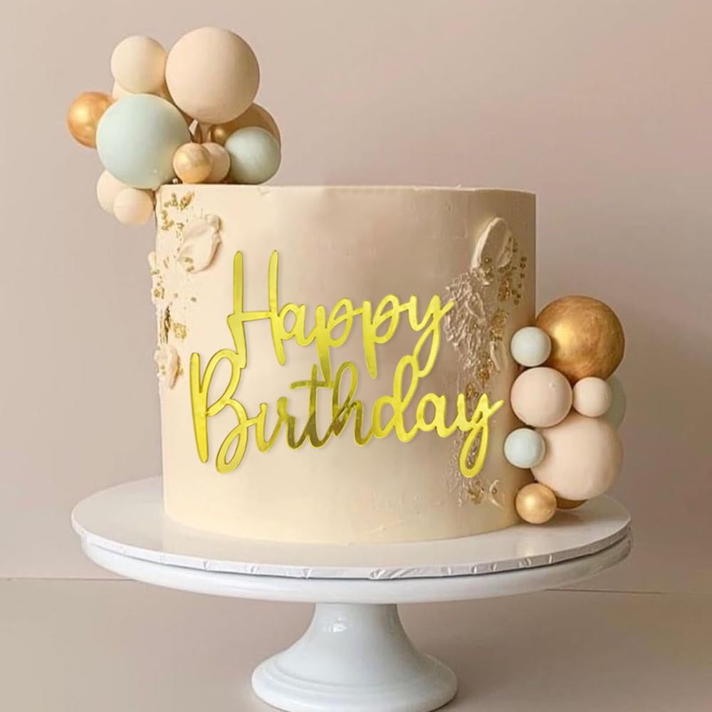Happy Birthday CakeEGSC Toppers - Gold Acrylic Side Birthday Cake ...