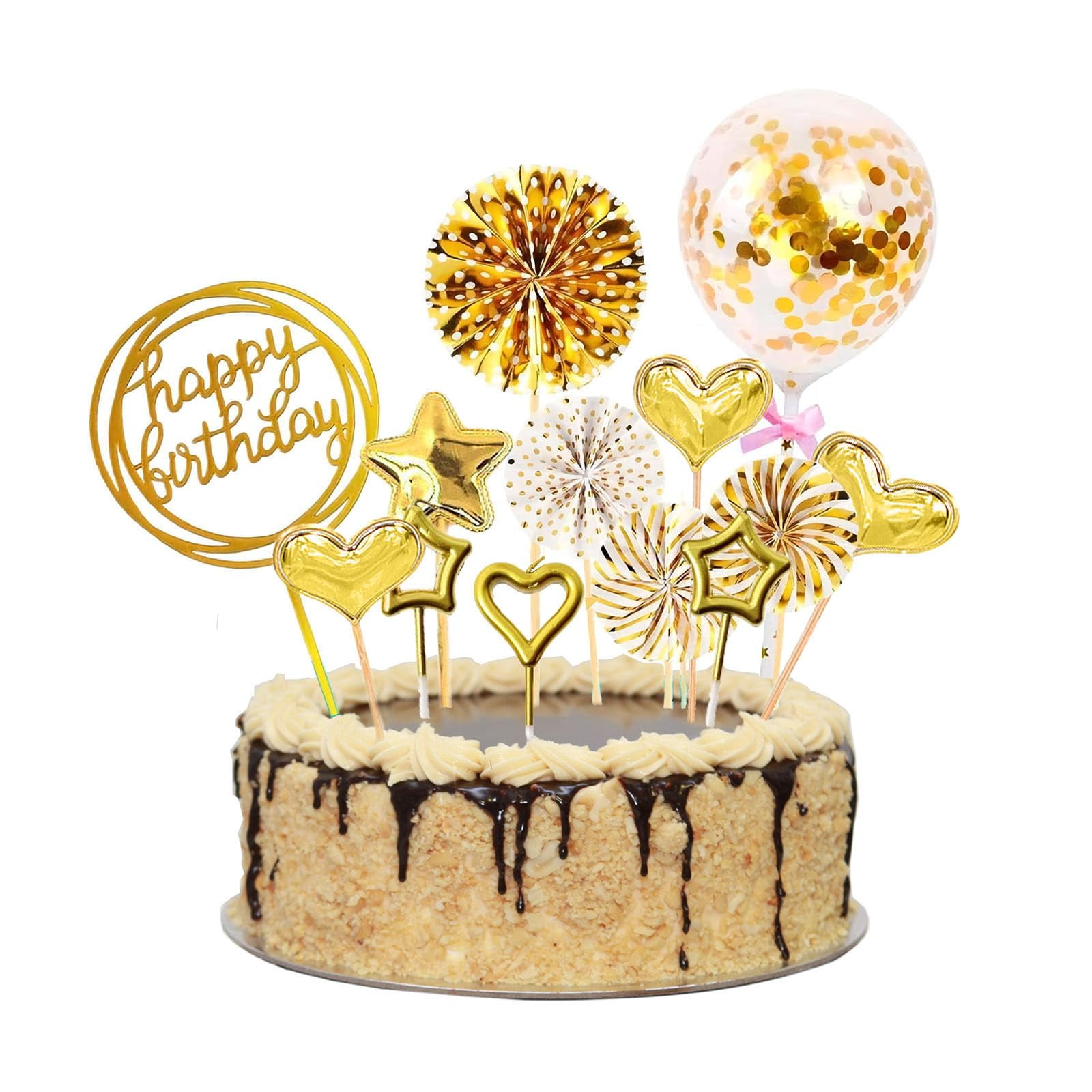 Happy Birthday CakeTRDN Toppers, 29pcs Gold Cake Topper Acrylic Cupcake ...