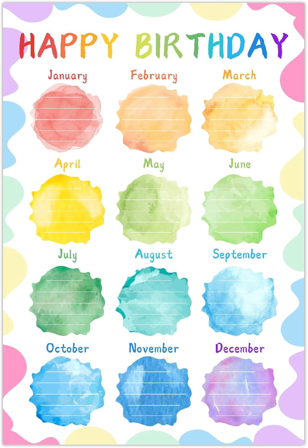 Happy Birthday Calendar Poster Birthday Chart Poster Colorful Paper ...