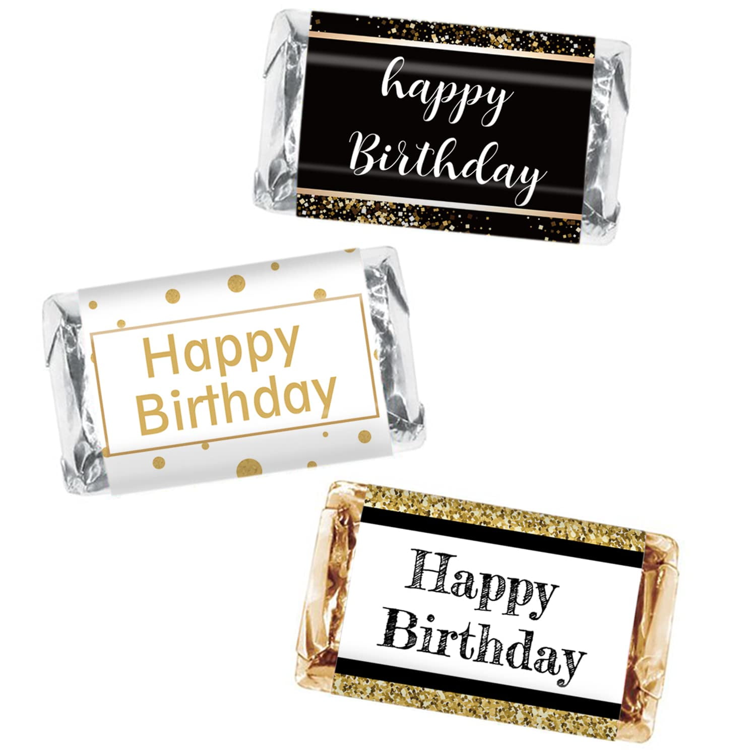Happy Birthday Candy Bar MMF7 Wrappers, Black and Gold Mini Candy Bar ...