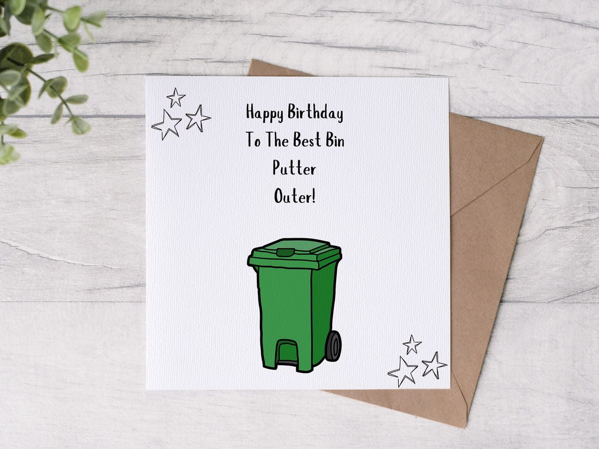 Happy Birthday Card for Best Bin Putter Outer - Funny Green Trash Can ...