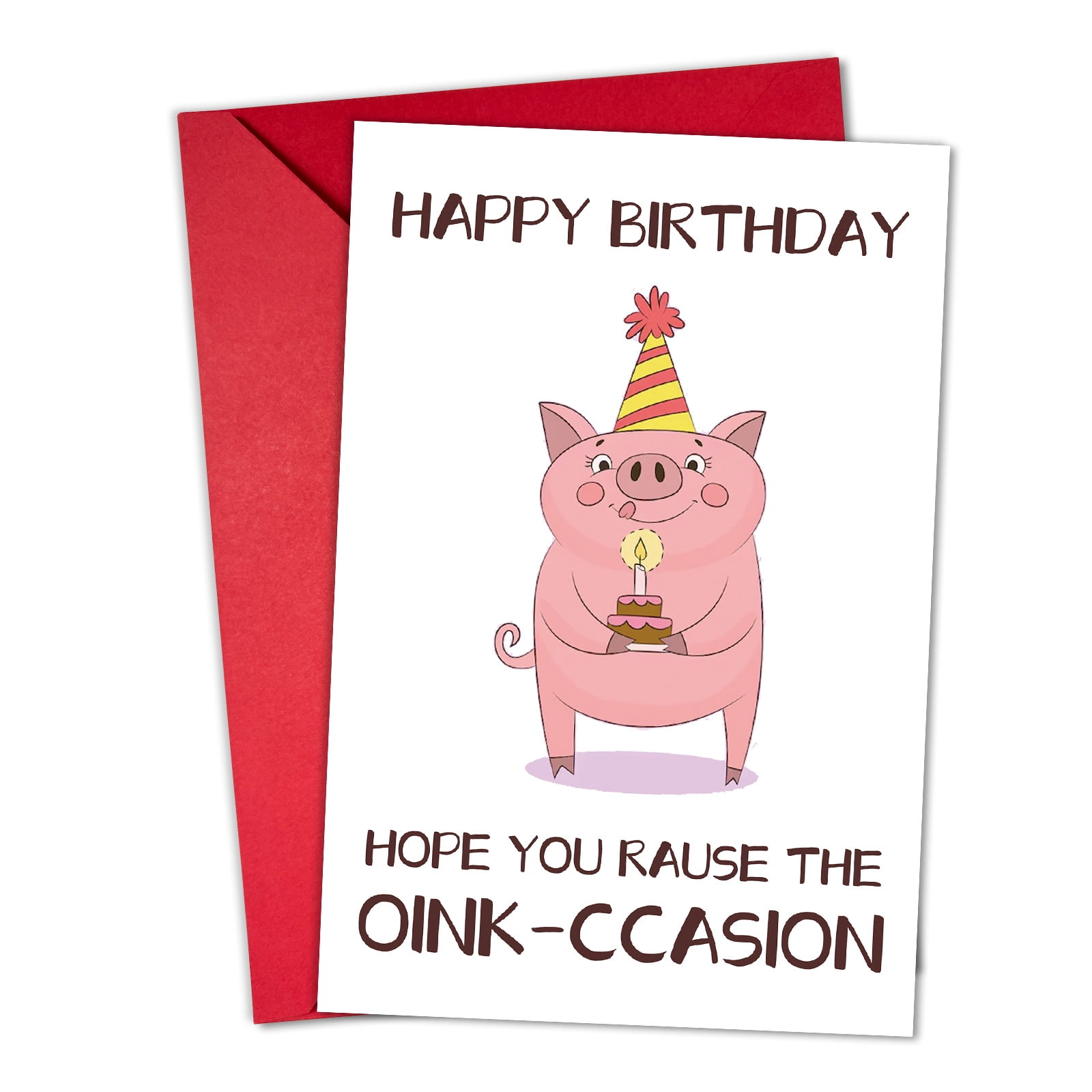Happy Birthday Card – Cute Pig with Candle Design – "Hope You Raise the ...