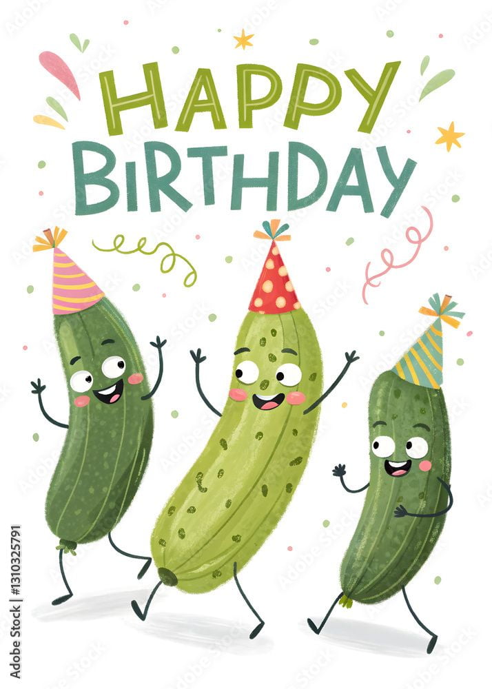 Happy Birthday Card Featuring Fun Cucumber Characters – Cute and ...