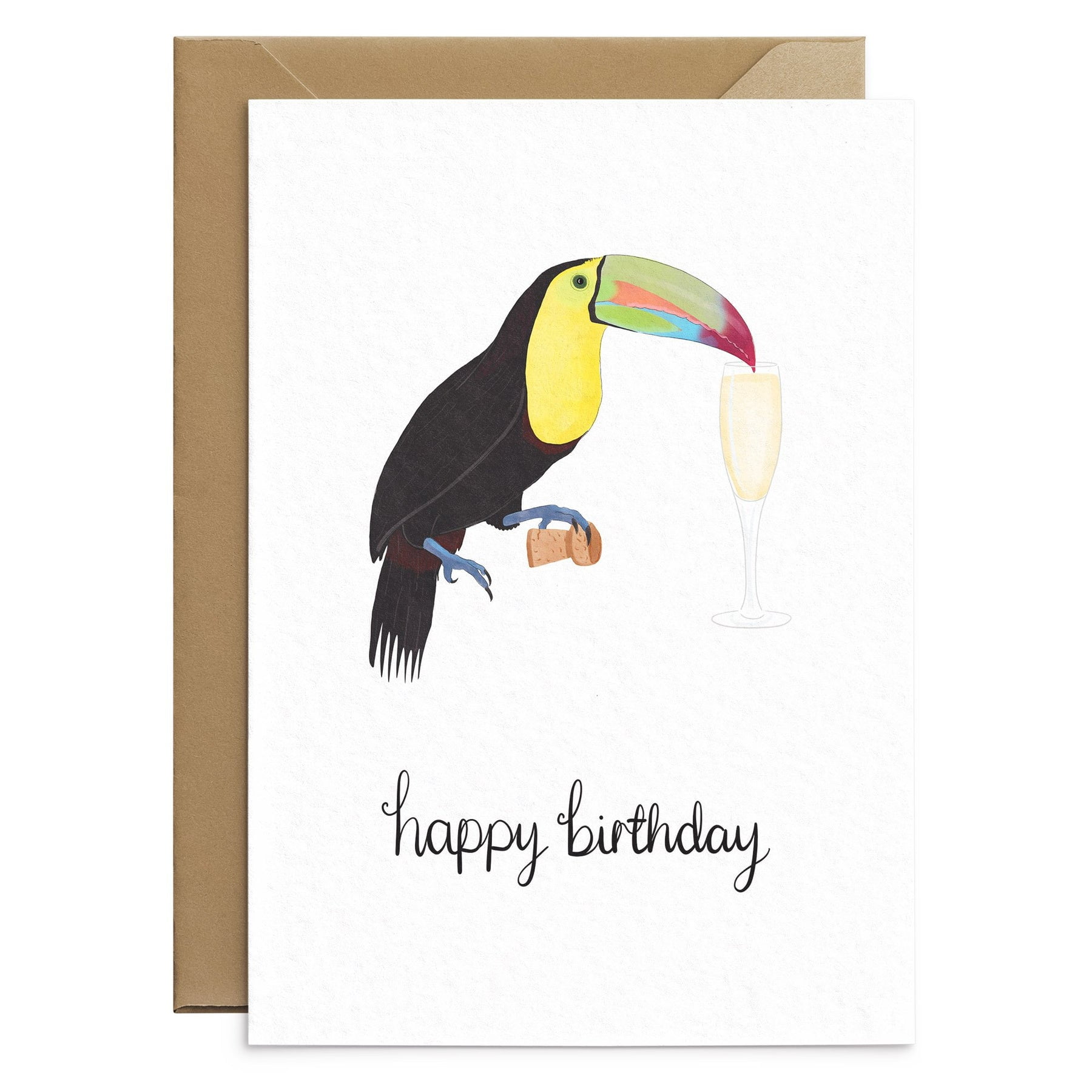 Happy Birthday Card Featuring a Colorful Toucan with Champagne Glass ...