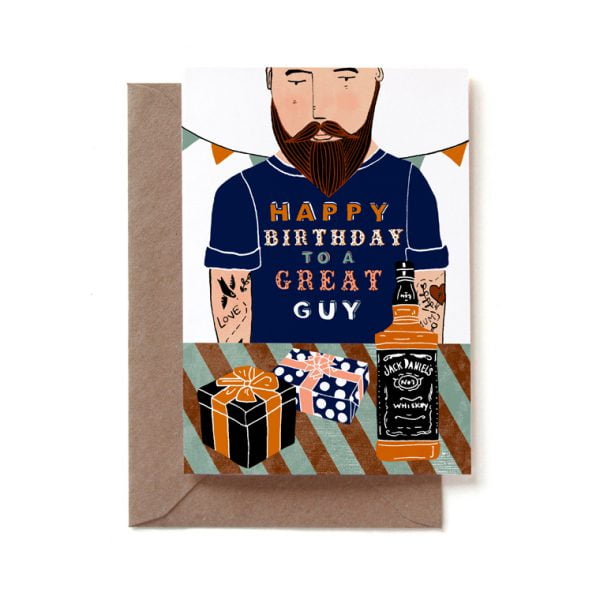 Happy Birthday Card for Him – Cool Guy with Beard Design – Includes ...
