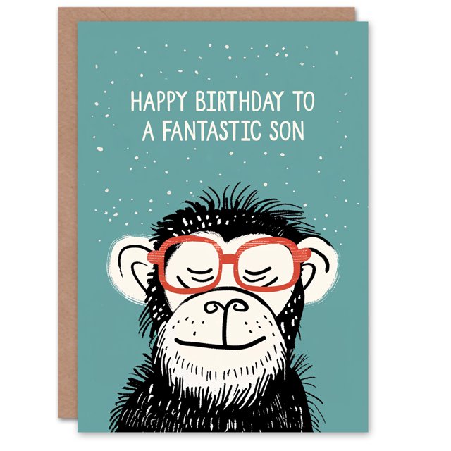 Happy Birthday Card to a Fantastic Son Cheeky Chimp Nerd Chimpanzee ...