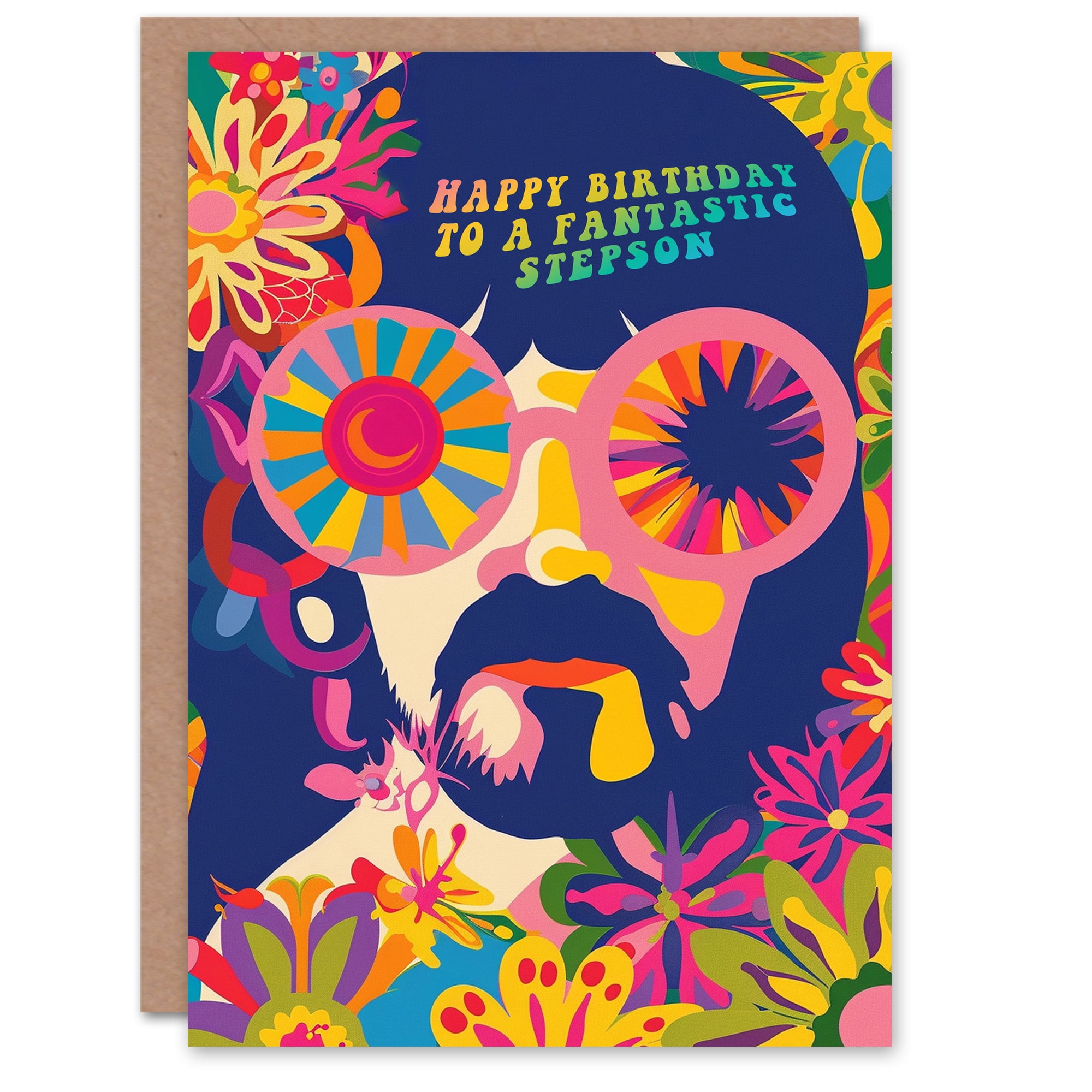 Happy Birthday Card to a Fantastic Stepson Hippy Flower Power Hippie ...