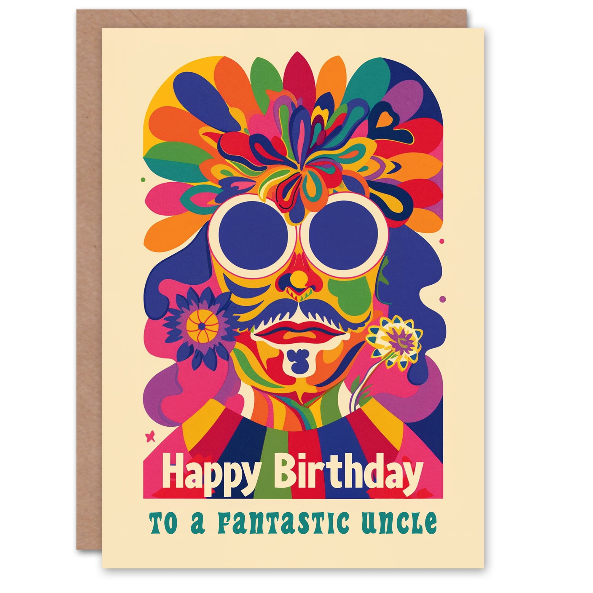 Happy Birthday Card to a Fantastic Uncle Colourful Trippy Hippy ...