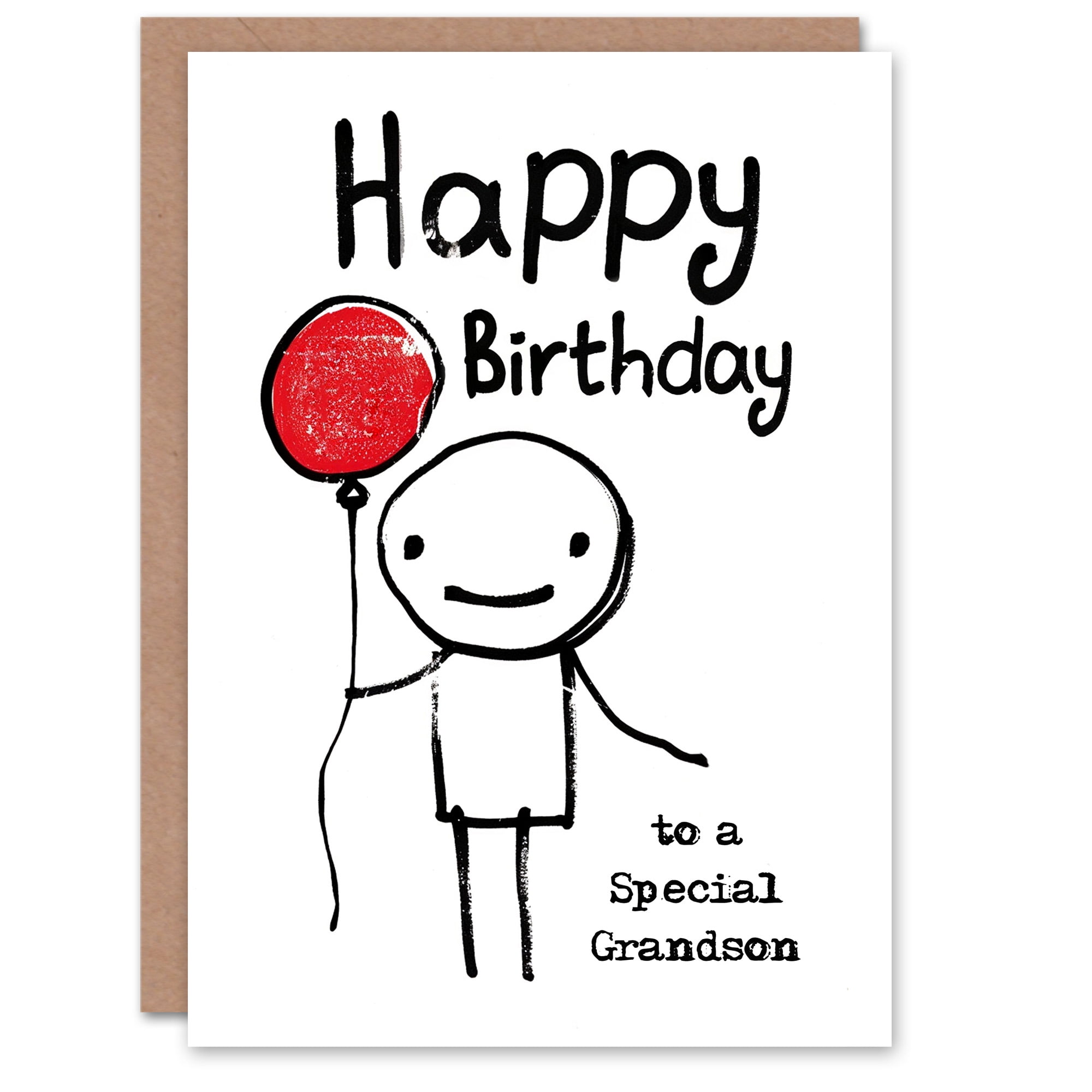 Happy Birthday Card to a Special Grandson Stick Man Red Balloon Simple ...