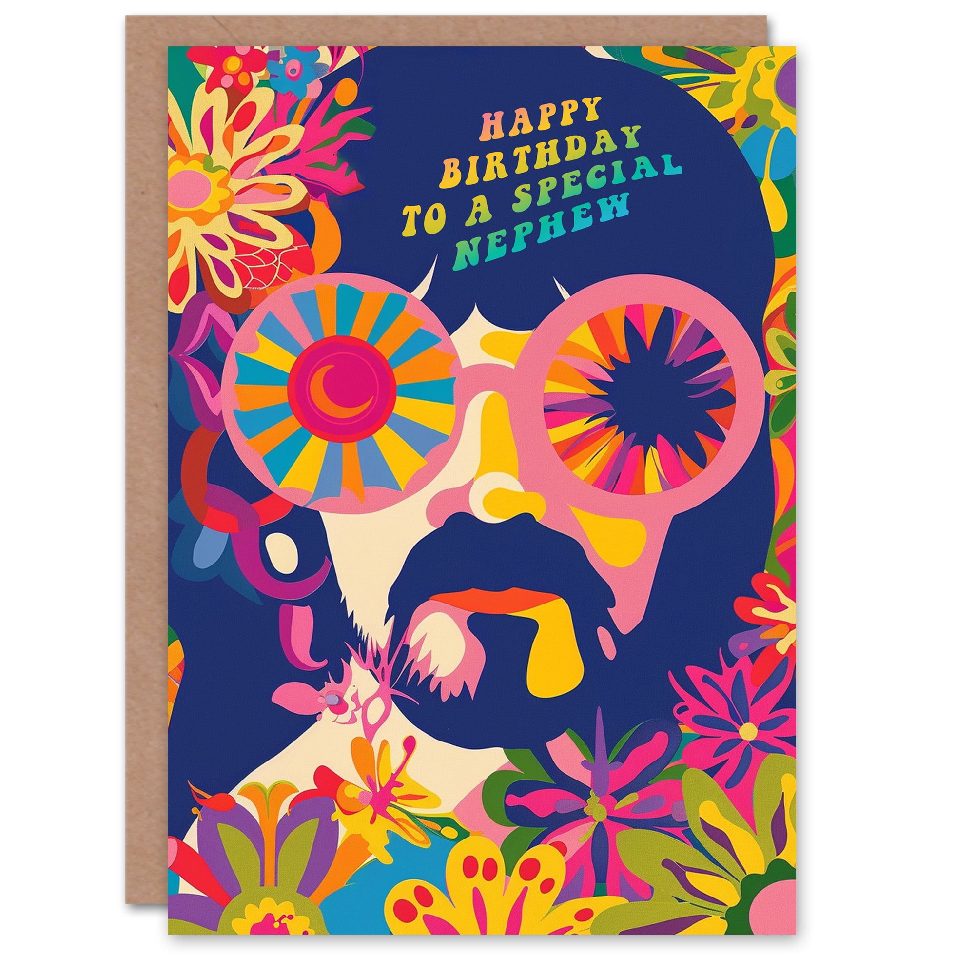 Happy Birthday Card to a Special Nephew Hippy Flower Power Hippie 1960 ...