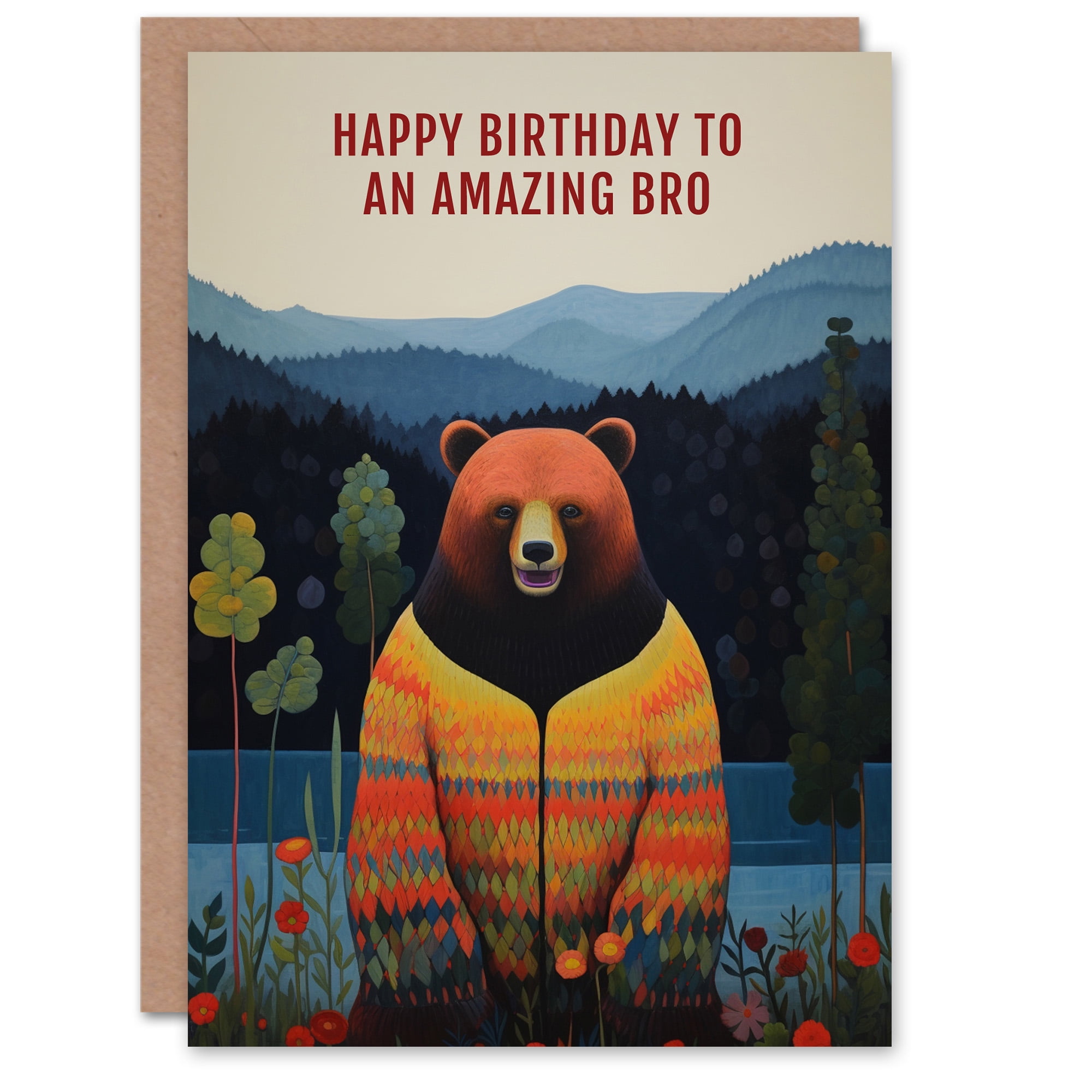 Happy Birthday Card to an Amazing Bro Brother Happy Hipster Hippie Bear ...