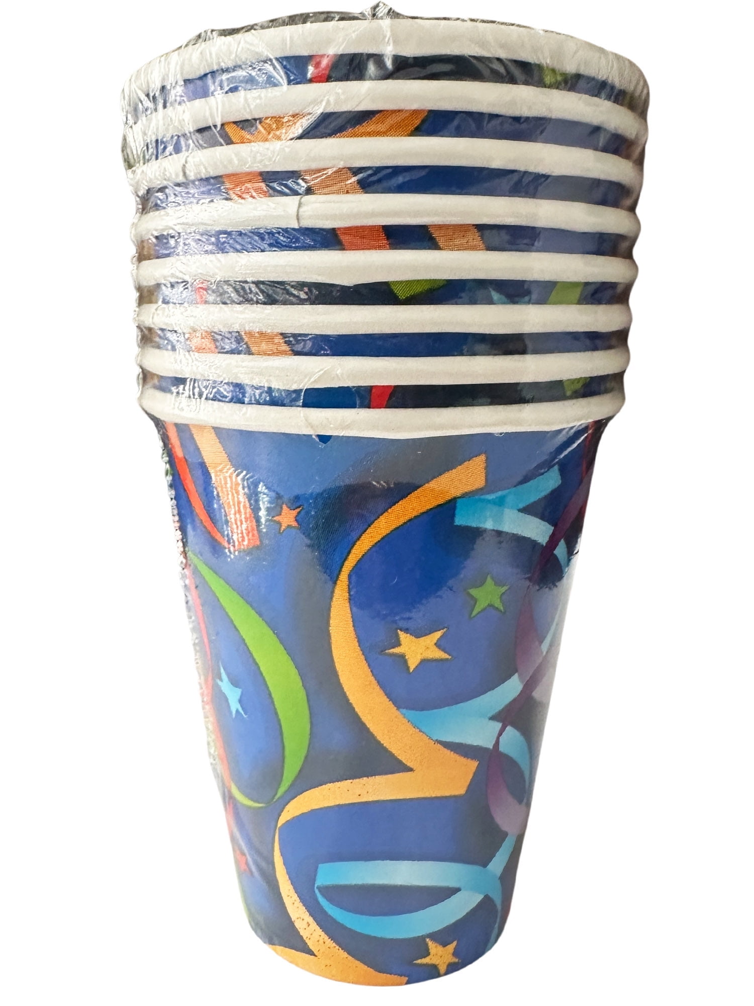 Birthday Celebration Streamers Disposable Paper Cups, 9oz, Multicolor ...