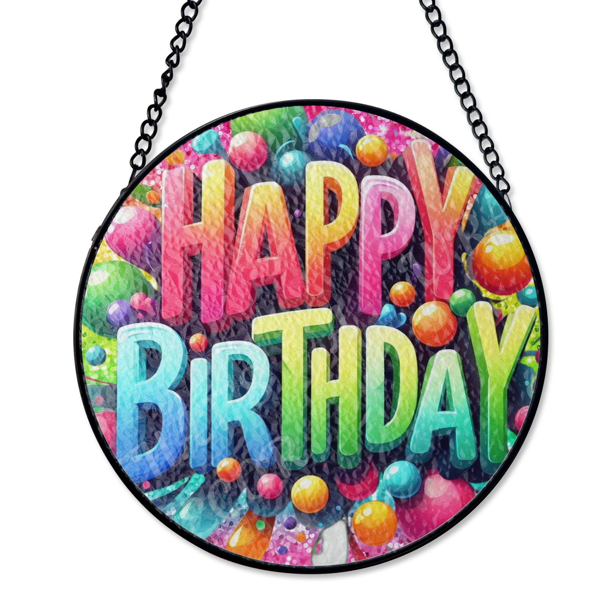 Happy Birthday Celebration Suncatcher Stained Glass Style UV Printed ...