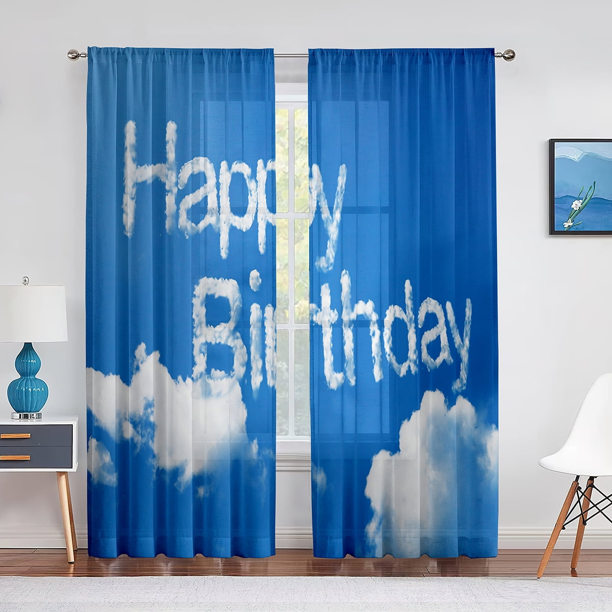 Happy Birthday Celebration Vivid Balloons Sheer Curtains for Living ...