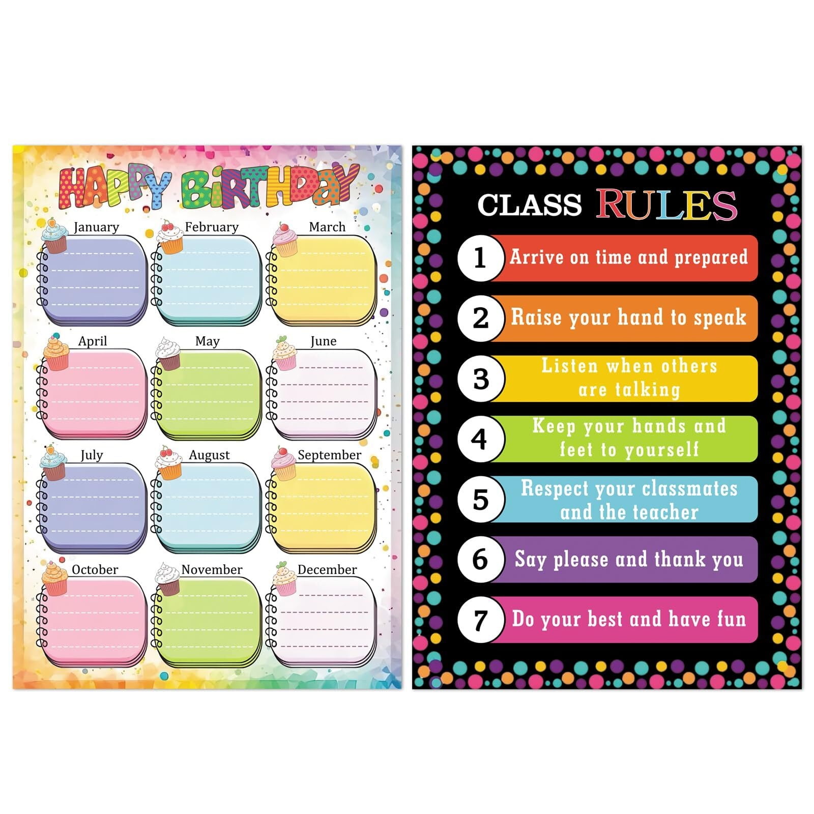 Happy Birthday Chart and Class Rules Chart Poster for Classroom ...