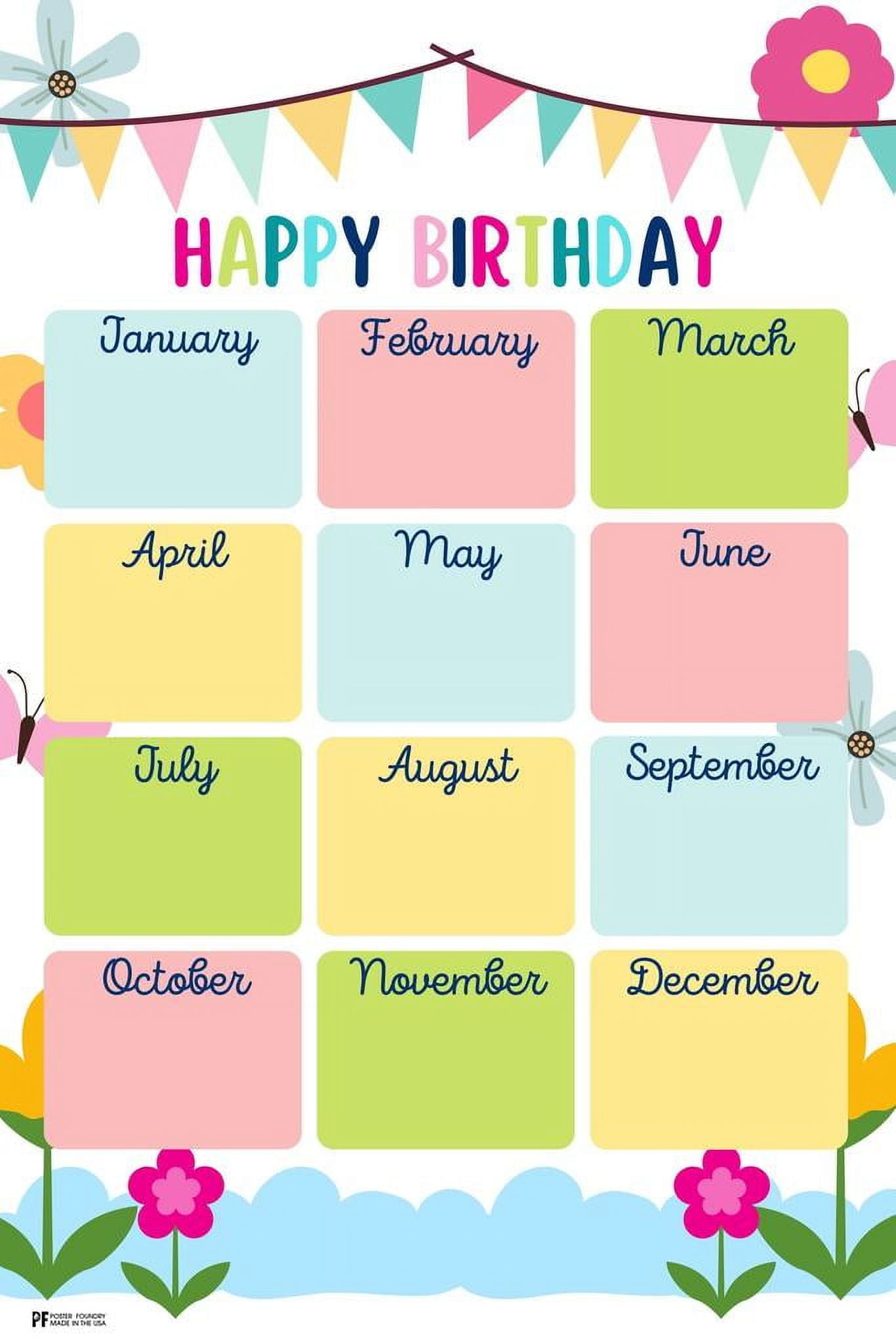 Happy Birthday Chart Classroom Decor Preschool Laminated Poster 16x24 ...