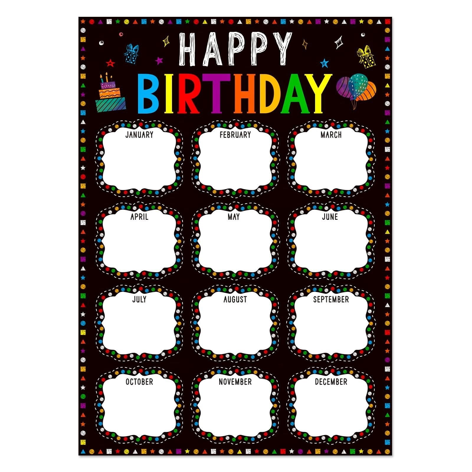 Happy Birthday Chart Poster for Classroom - Confetti Birthday Calendar ...
