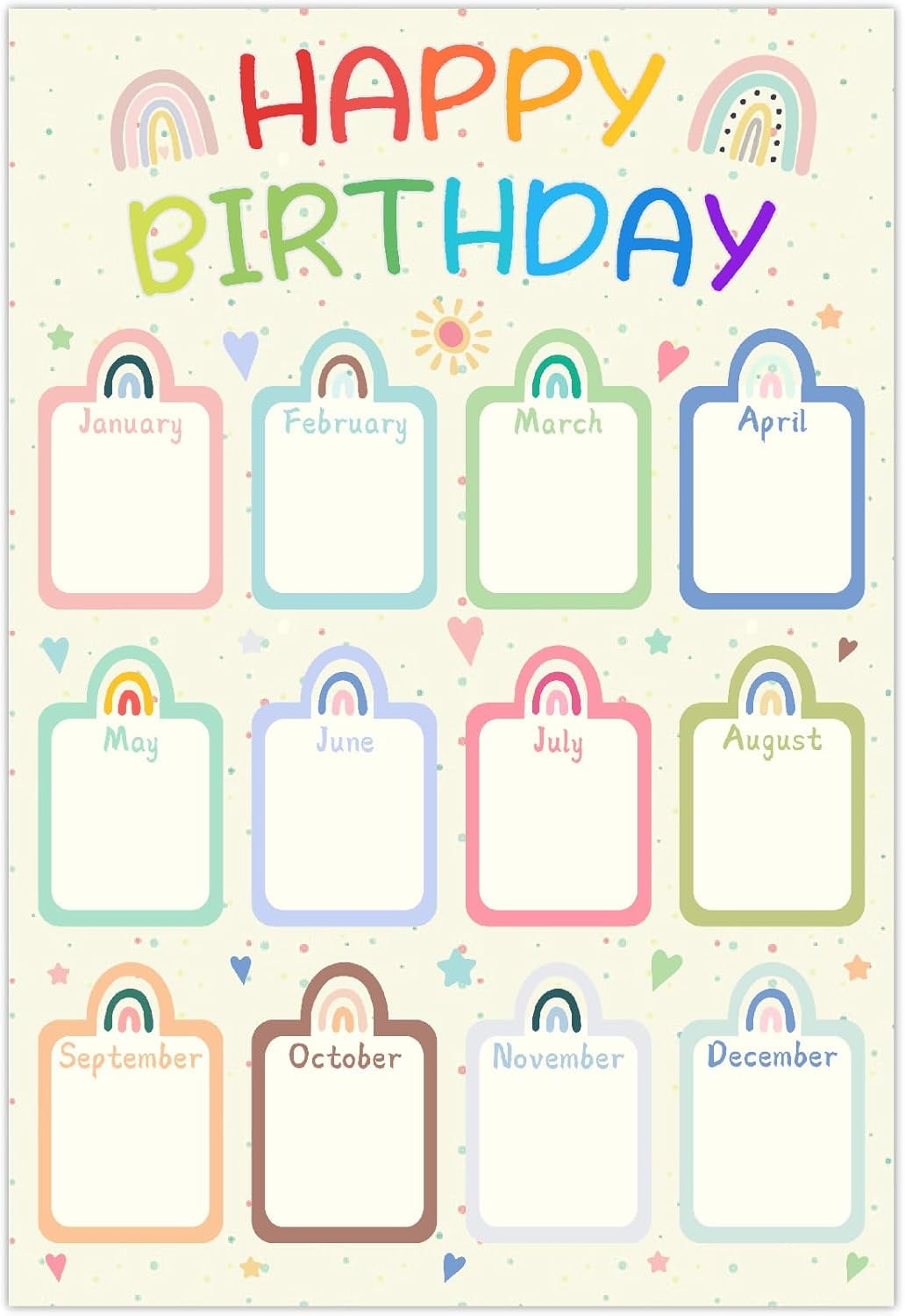 Happy Birthday Classroom Poster Boho Birthday Month Poster Colorful ...