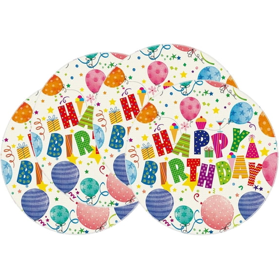 Happy Birthday Colorful Balloons Confetti Stars Placemats Set of 4 ...