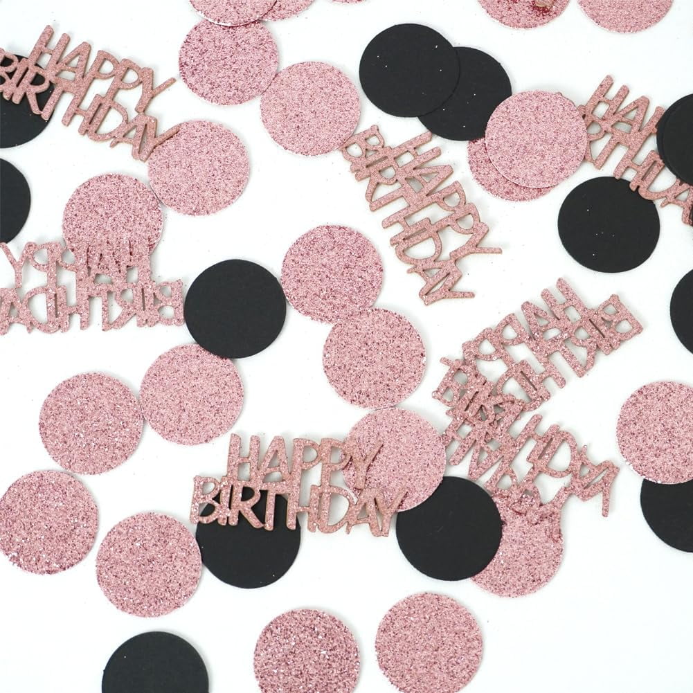 Happy Birthday Confetti, Glitter Rose Gold ZLK1 and Black Birthday ...