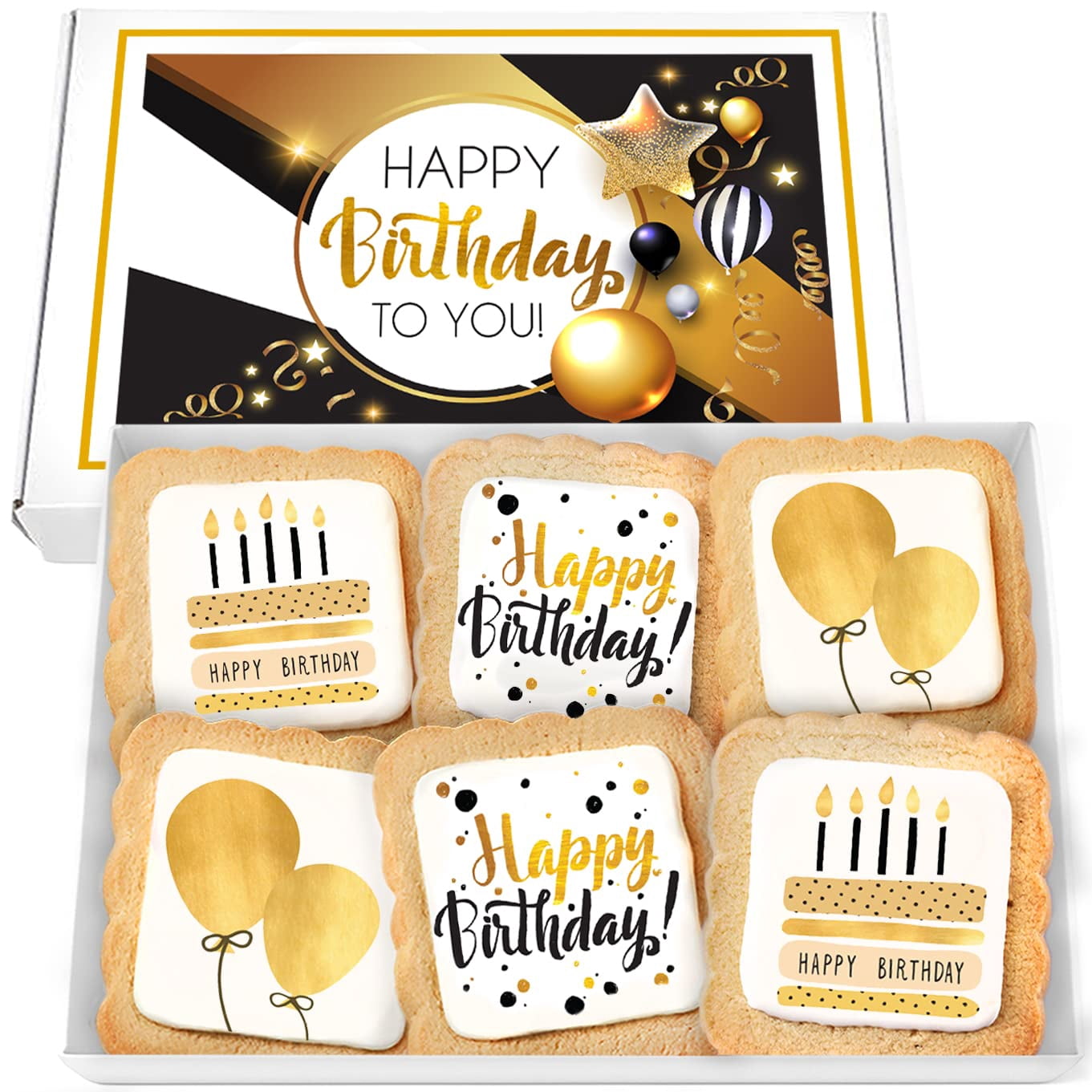 Happy Birthday Cookies AJH3 6 PACK Gift Basket Gold for Men Women Kids ...