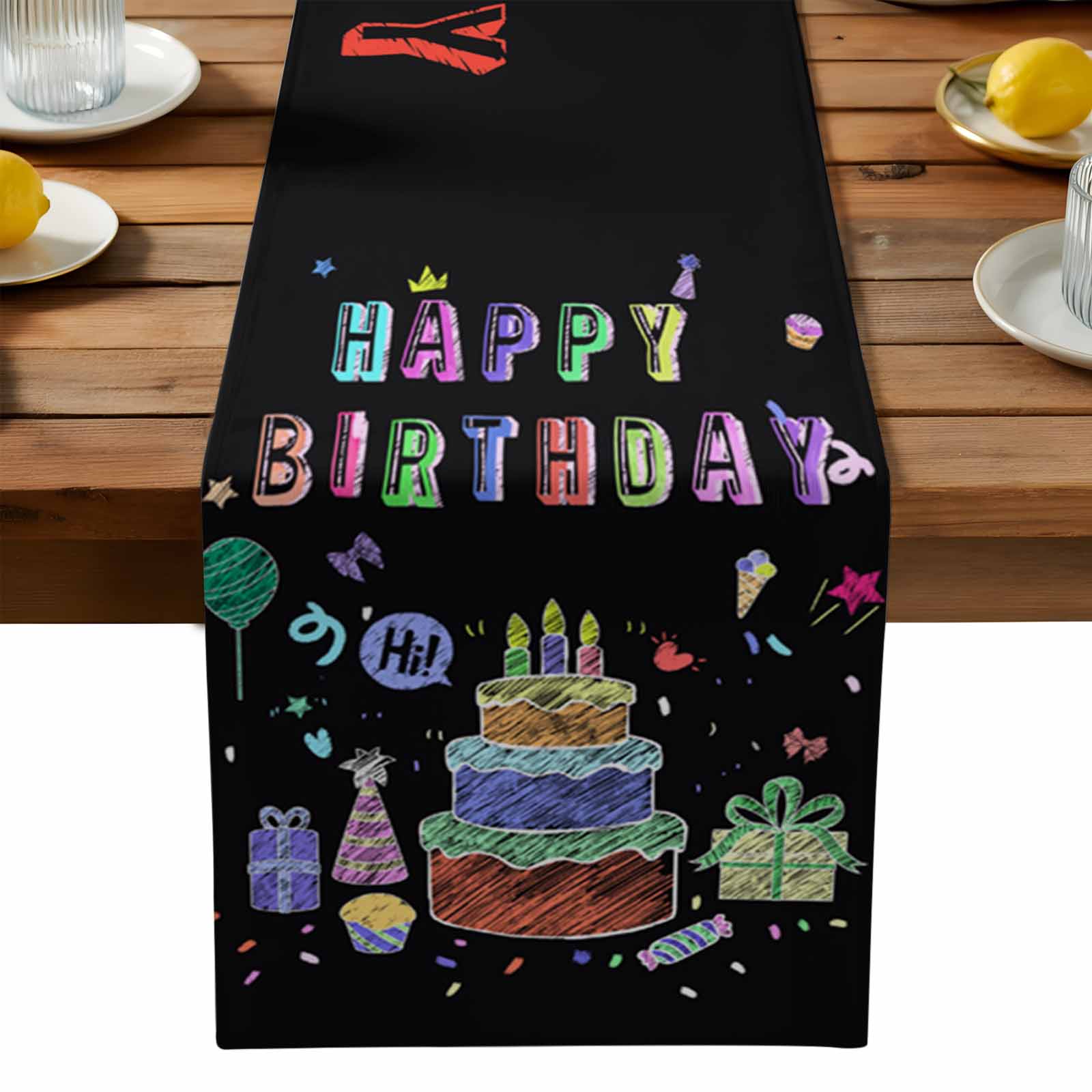 Happy Birthday Cotton Linen Table Runner for Dining Kitchen, Birthday ...
