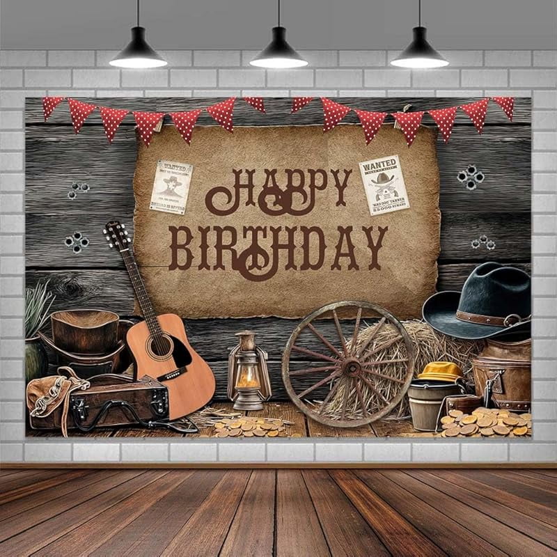 Happy Birthday Cowboys Photo Backdrop Barn Door Old Barn Antique Wheel ...
