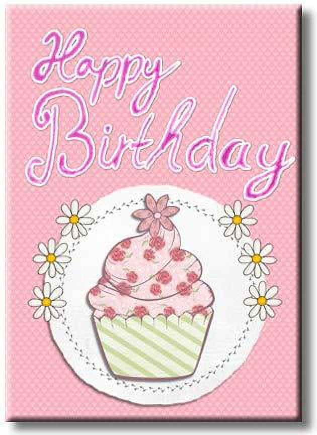Happy Birthday Cupcake Picture on Stretched Canvas, Wall Art Décor ...