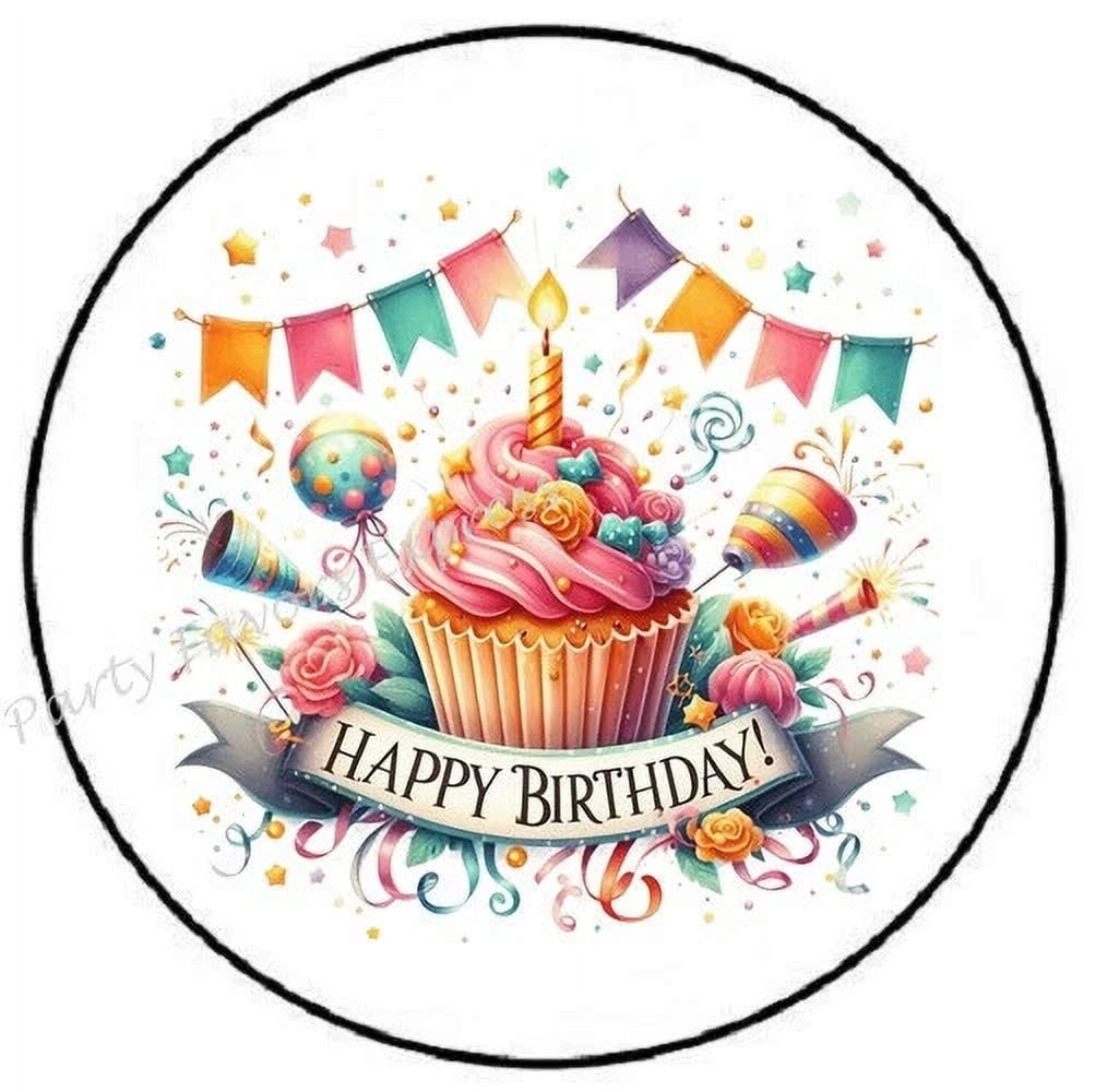 Happy Birthday Cupcake Stickers Party Favors Phone Decal Water Bottle ...