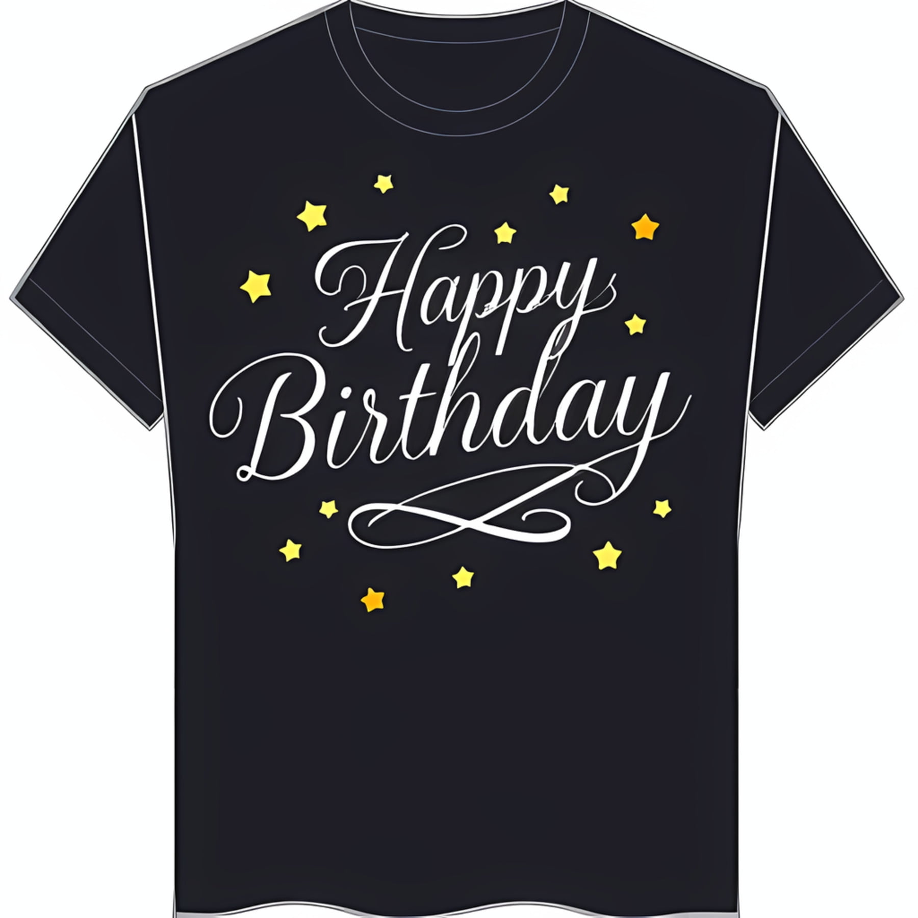 Happy Birthday Cursive T-Shirt for Celebrations Black Tee with White ...