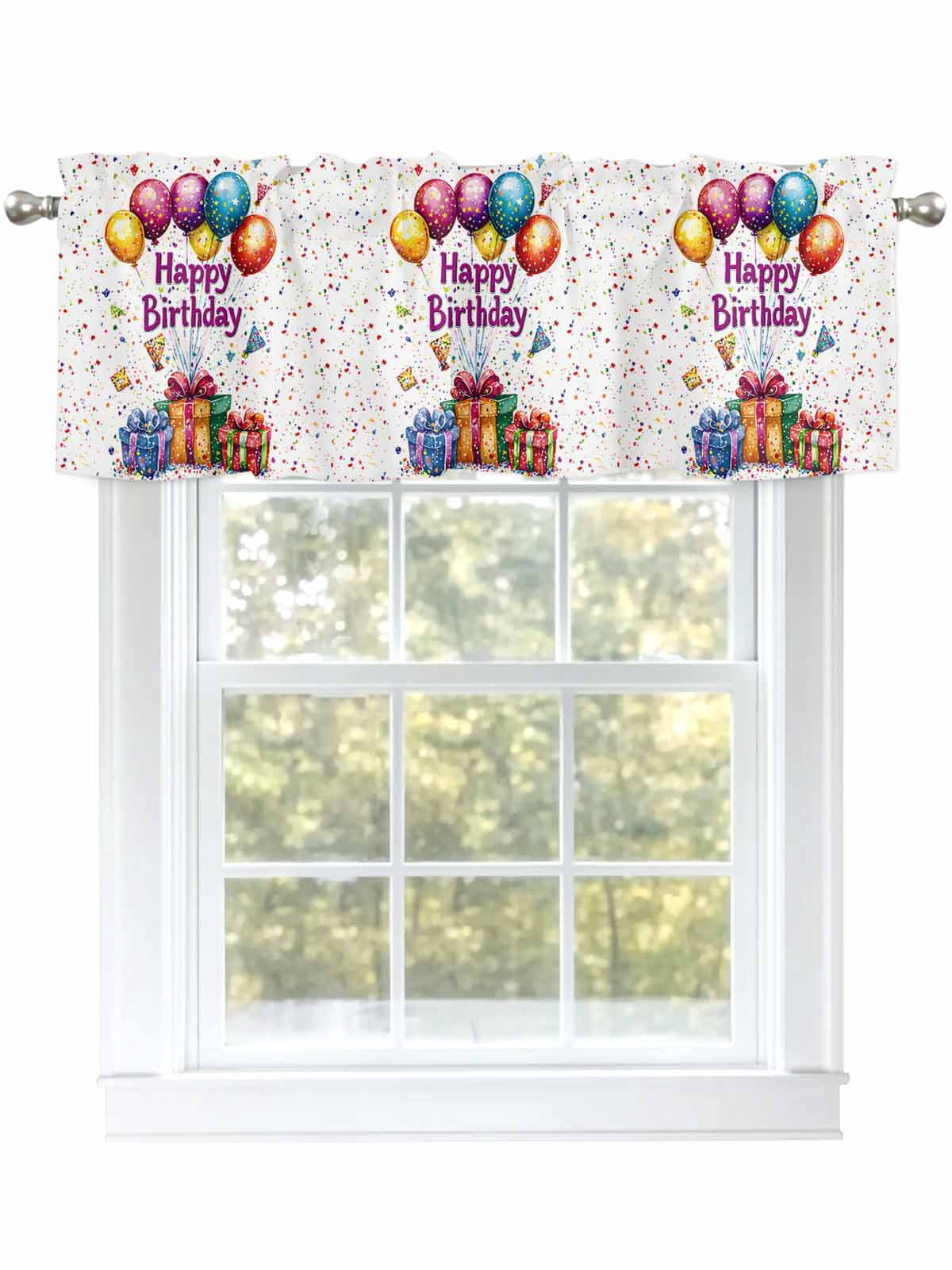 Happy Birthday Curtain Valances for Windows, Sparkle Balloon Gift Box ...