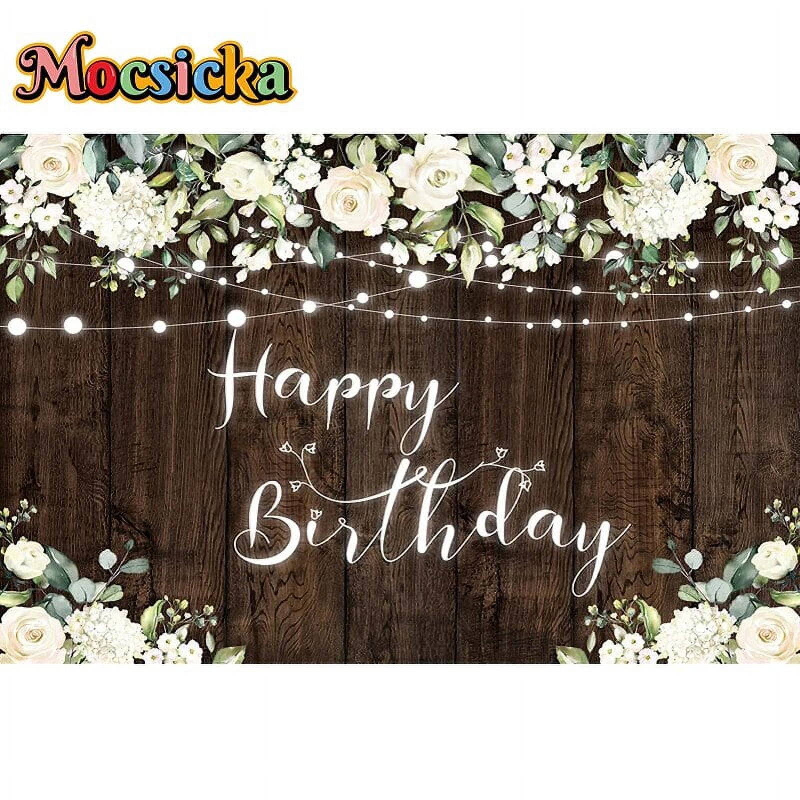 Happy Birthday Custom Backdrop Floral Green Leaf Wood Panel Decoration ...
