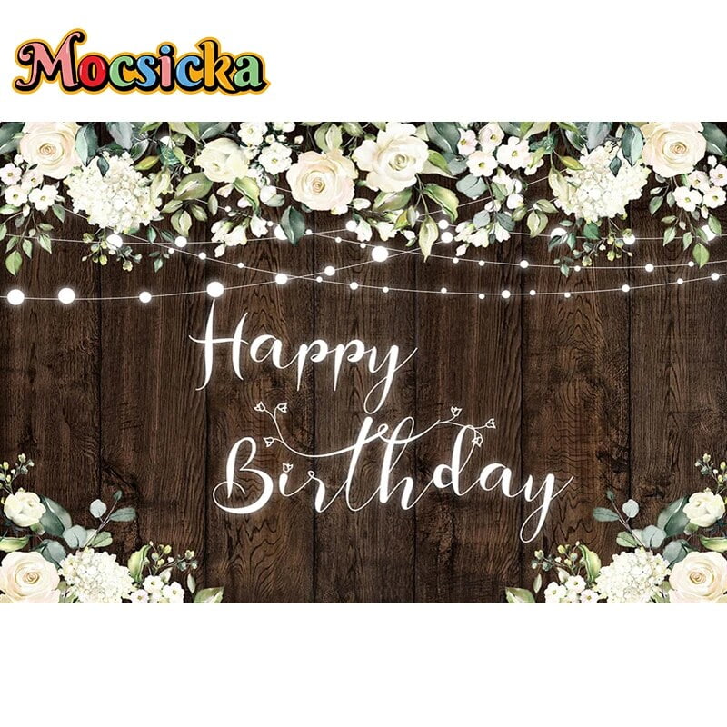 Happy Birthday Custom Backdrop Floral Green Leaf Wood Panel Decoration ...