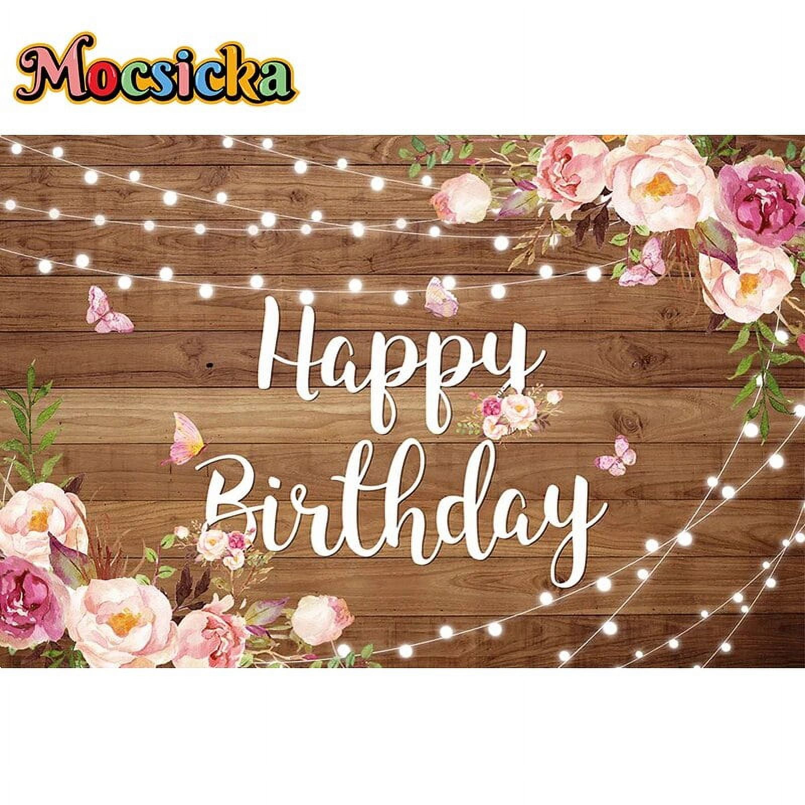 Happy Birthday Custom Backdrop Floral Green Leaf Wood Panel Decoration ...