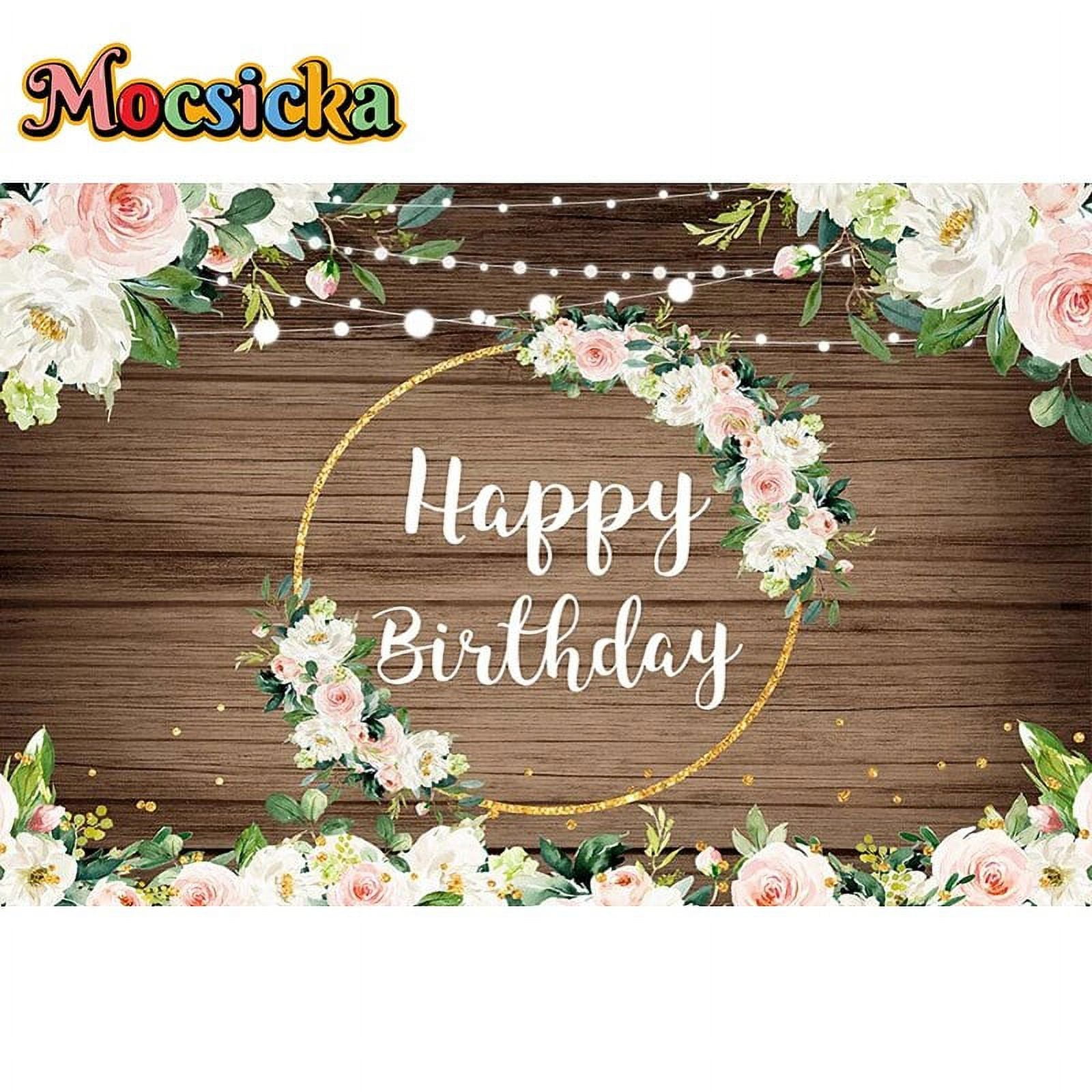 Happy Birthday Custom Backdrop Floral Green Leaf Wood Panel Decoration ...