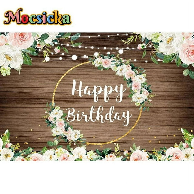 Happy Birthday Custom Backdrop Floral Green Leaf Wood Panel Decoration ...