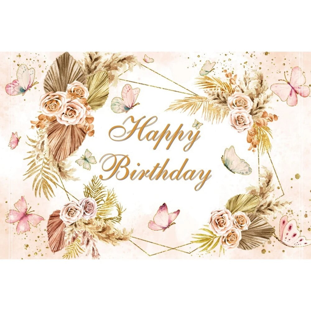 Happy Birthday Custom Name Photography Background Flower Wreath Blooms ...
