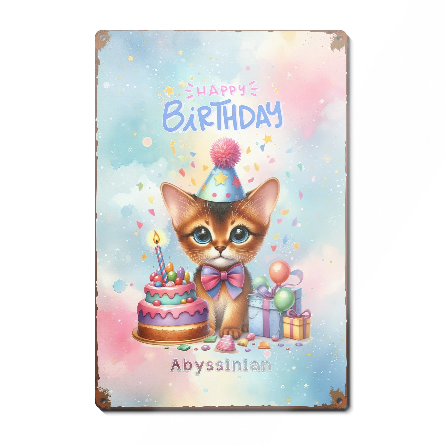 Happy Birthday Cute Kitten Abyssinian with Cake Gifts Party Hat ...