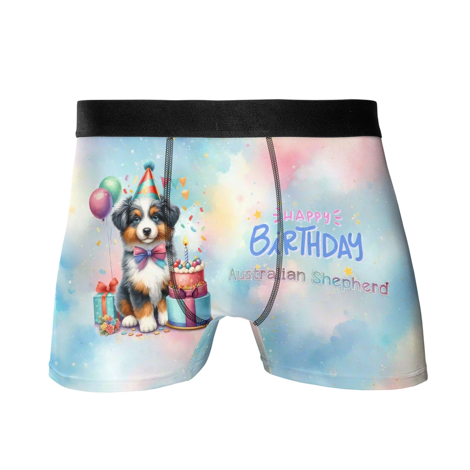 Happy Birthday Cute Puppy Australian Shepherd with Cake Gifts Party Hat ...