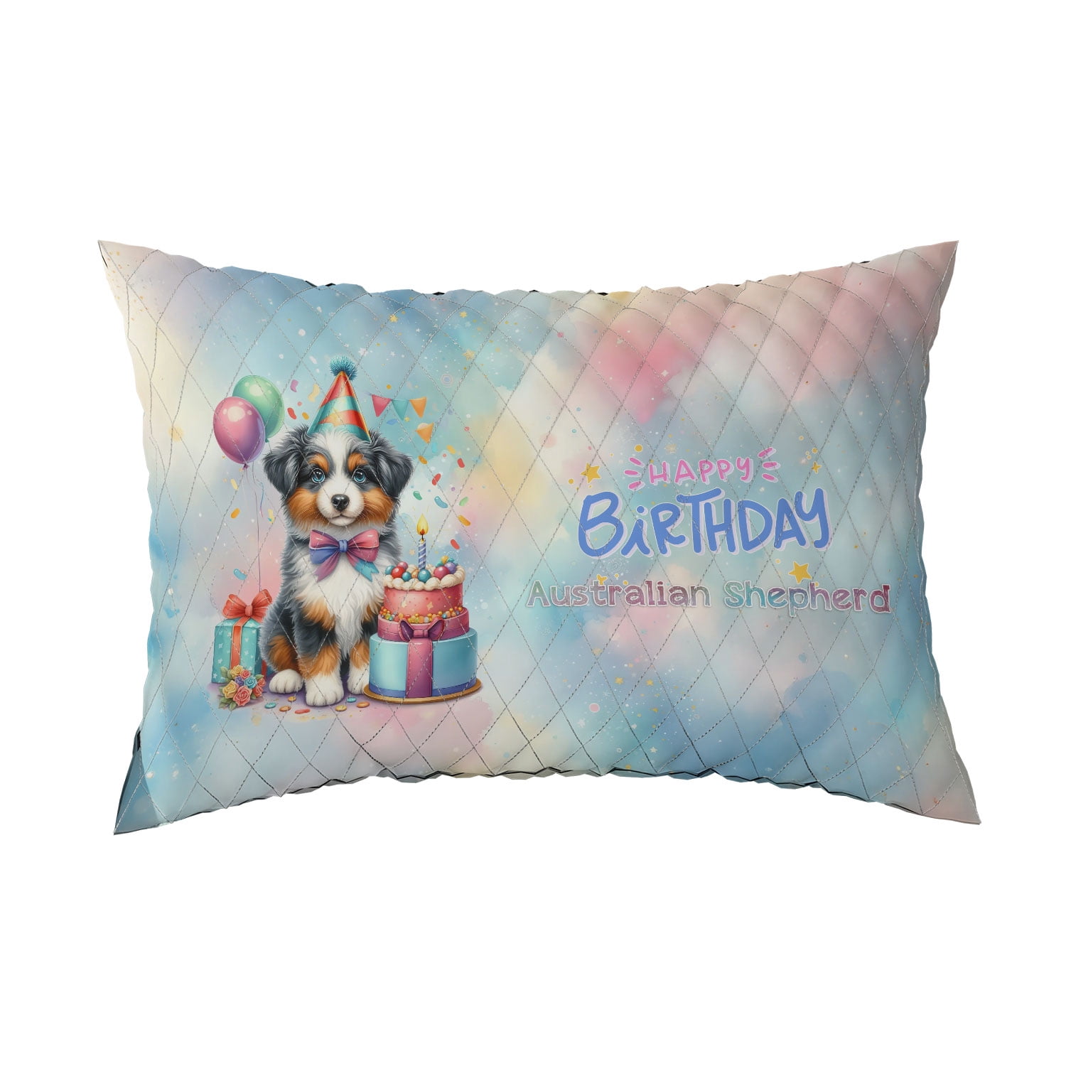 Happy Birthday Cute Puppy Australian Shepherd with Cake Gifts Party Hat ...